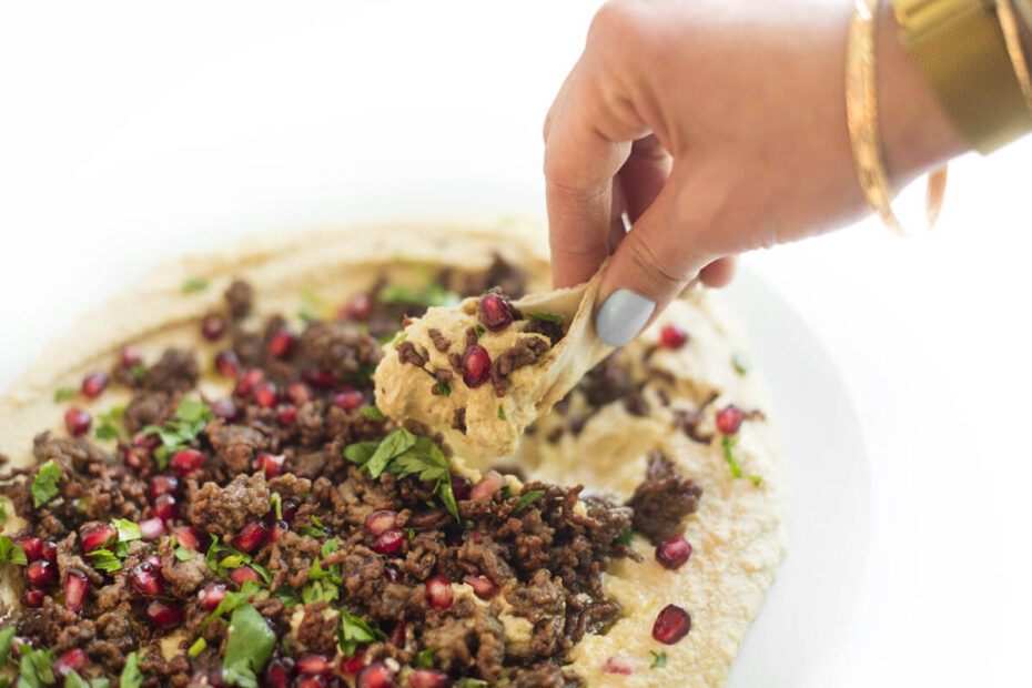 Warm Hummus with Ground Lamb and Pomegranate - The Lemon Bowl®
