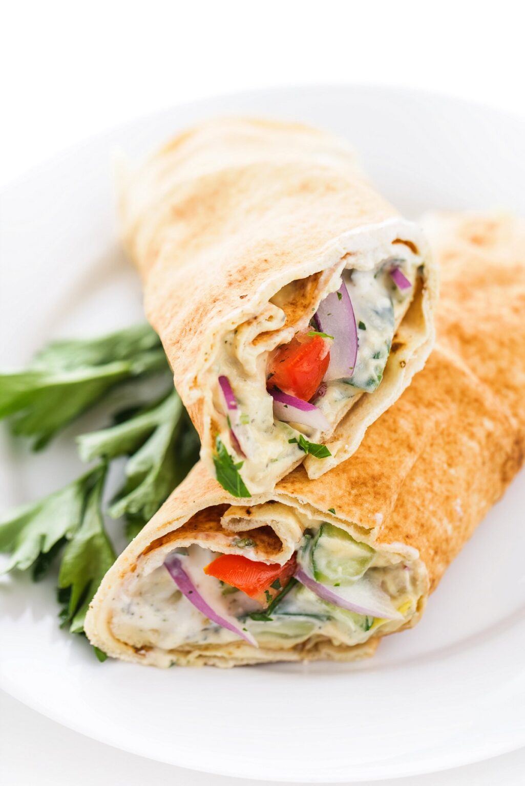 Lebanese Salad Wraps with Hummus and Cucumber Yogurt Sauce - The Lemon ...