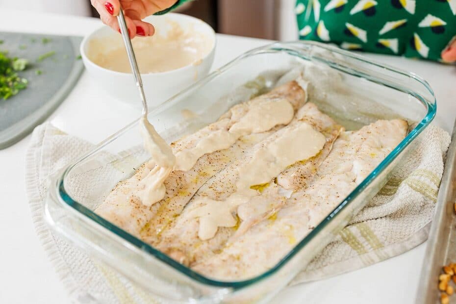 Lebanese Baked Fish with Tahini Sauce and Toasted Pine Nuts - The Lemon ...