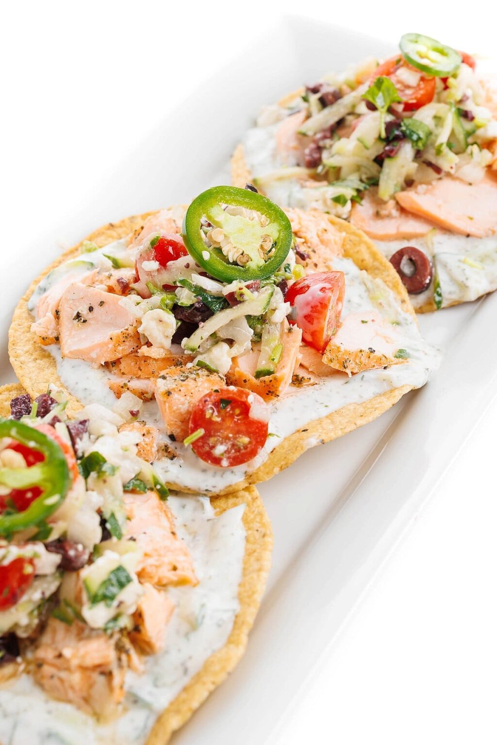 Greek Salmon Tostadas - The Lemon Bowl