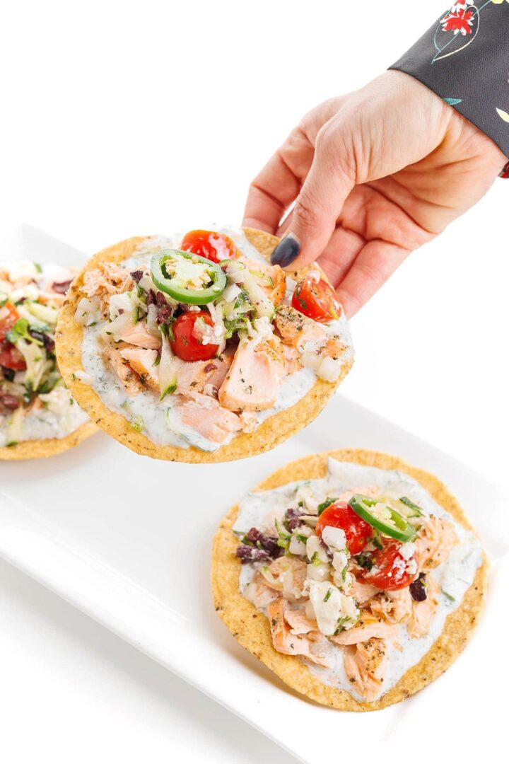 Greek Salmon Tostadas - The Lemon Bowl