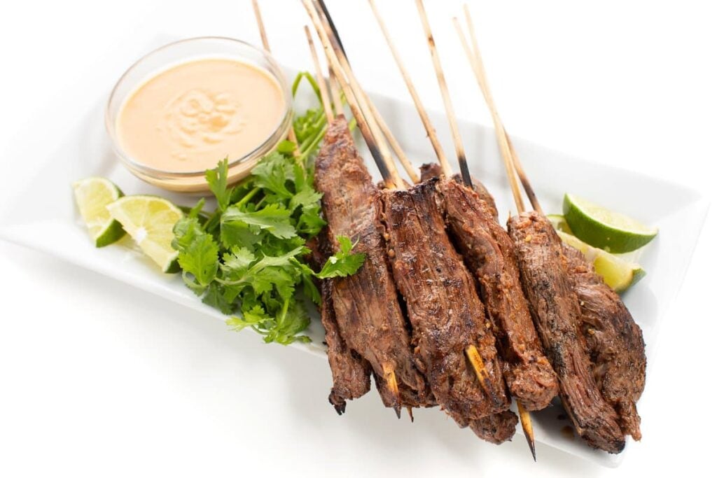 Beef Satay Skewers with Peanut Dipping Sauce - The Lemon Bowl®