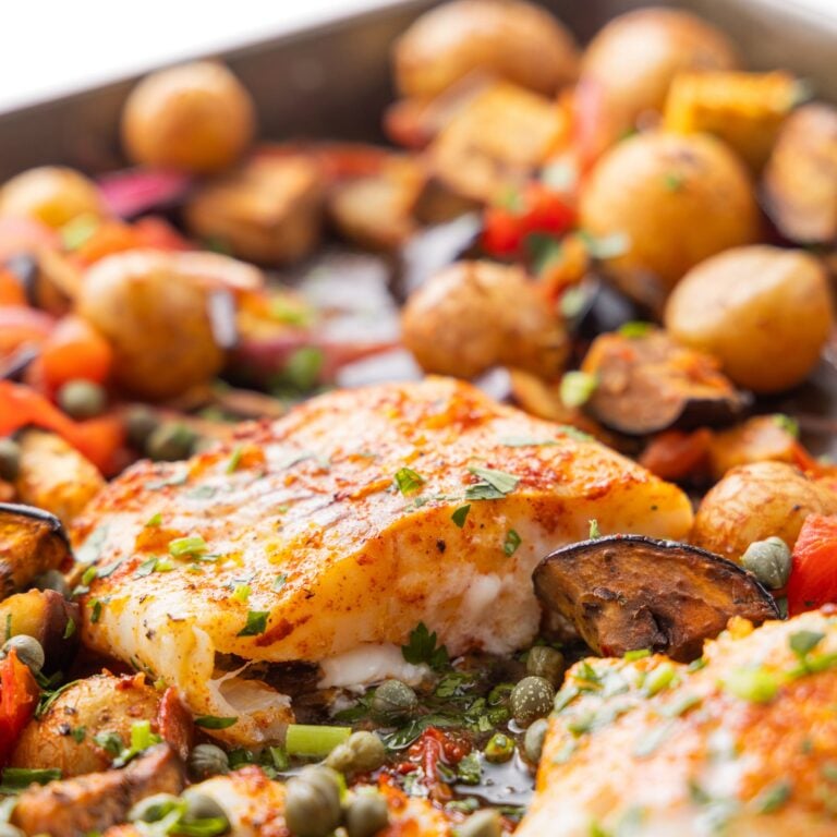 Mediterranean Baked White Fish with Potatoes, Eggplant, and Tomatoes ...