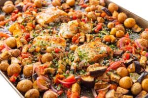 Mediterranean Baked White Fish with Potatoes, Eggplant, and Tomatoes ...